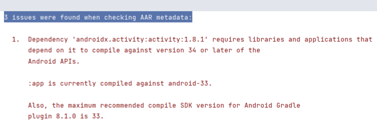 【Android Studio】Empty Activityのビルドエラー"3 issues were found when checking AAR metadata"【Kotlin】 | くまと梨